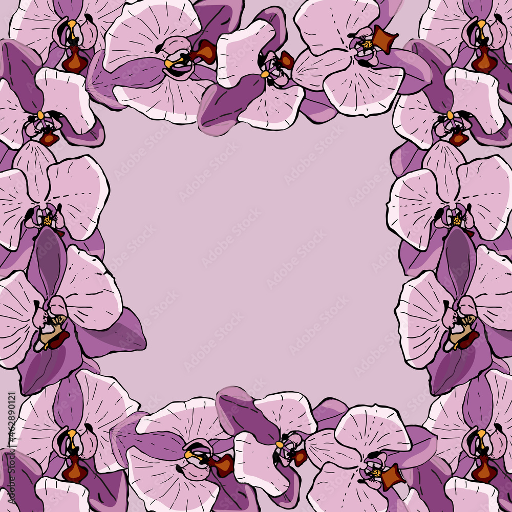 Pink and purple orchid frame. Vector. Exotic tropical floral border ...