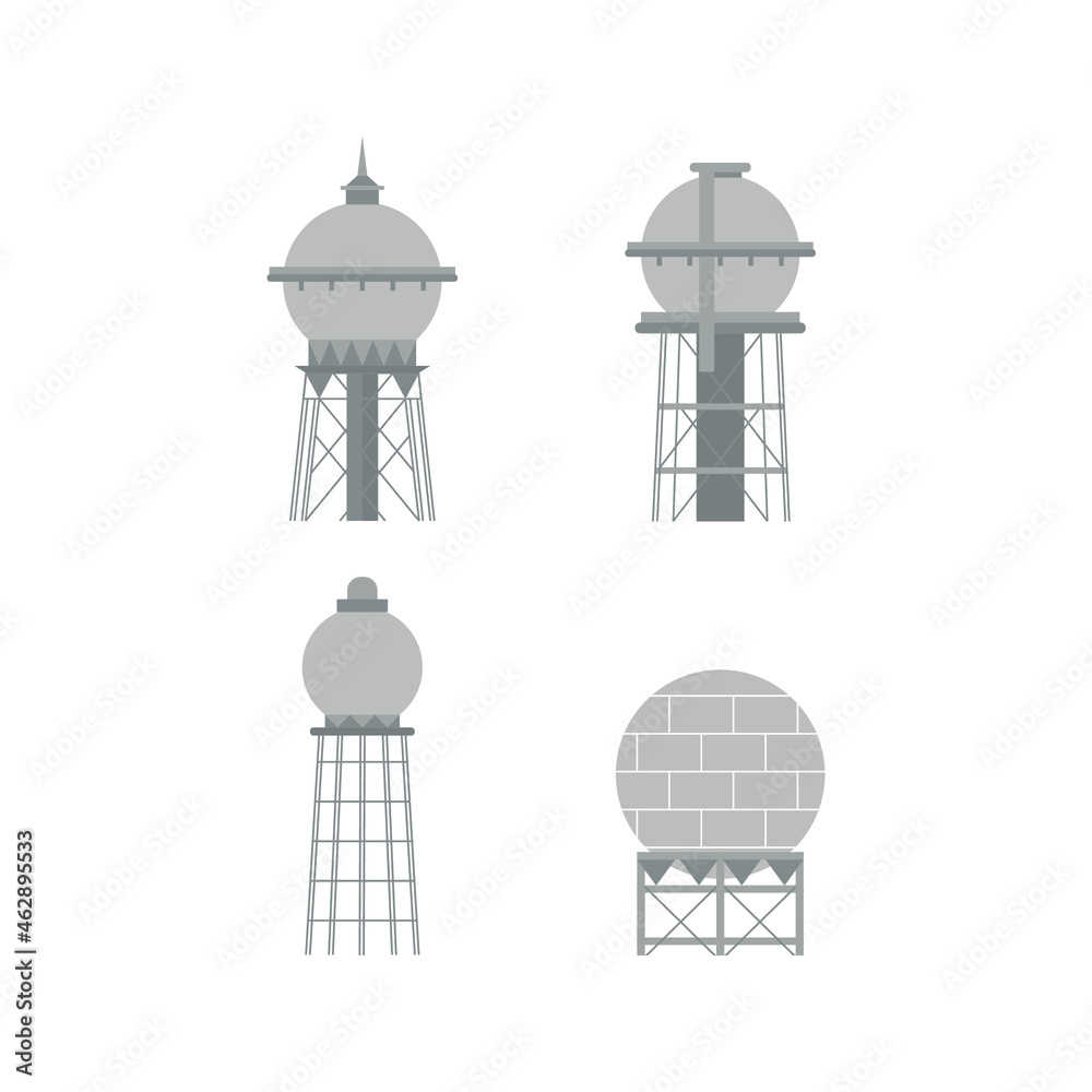 Cartoon symbols and architectural objects. Water tower set. Stock ...