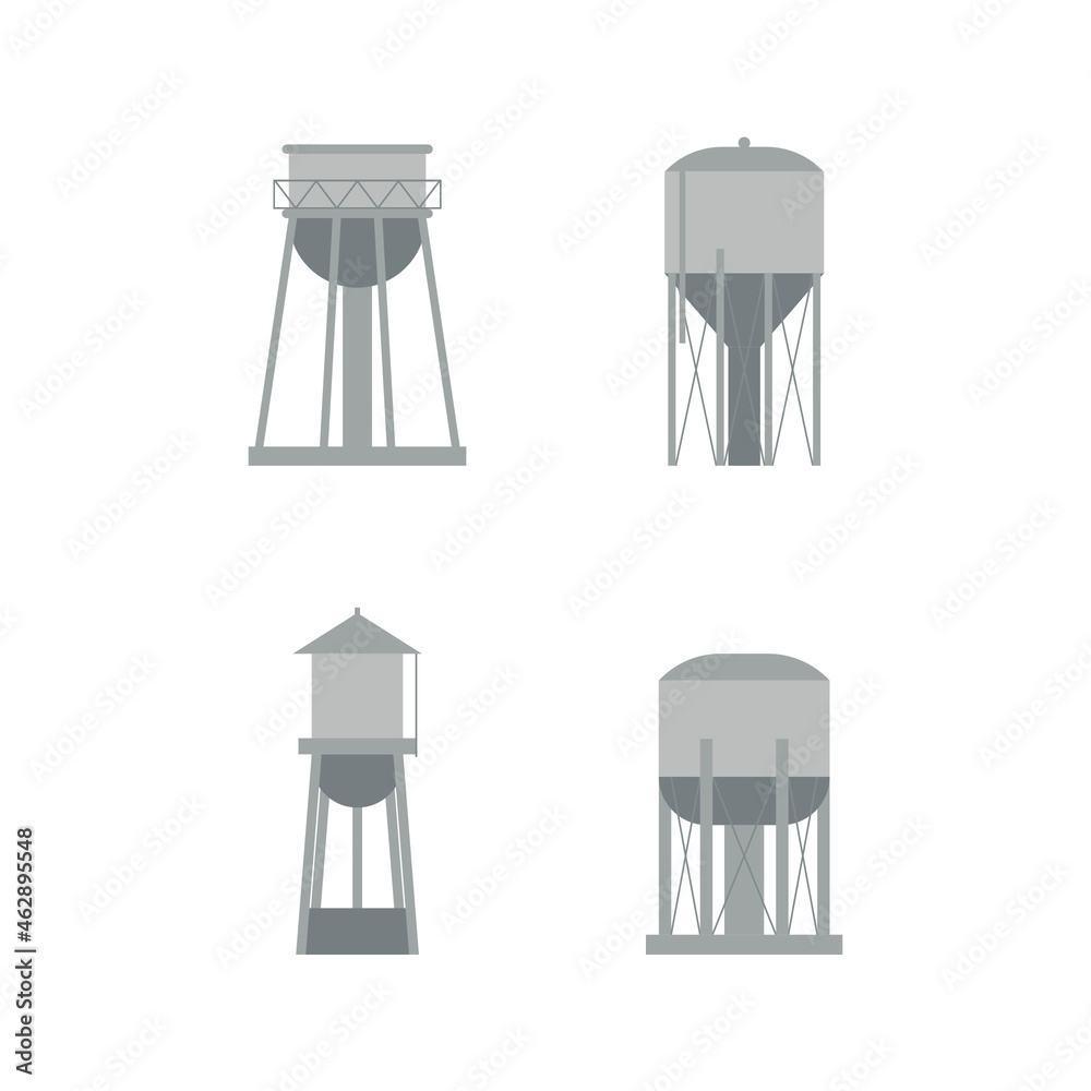 Cartoon symbols and architectural objects. Water tower set. Stock ...
