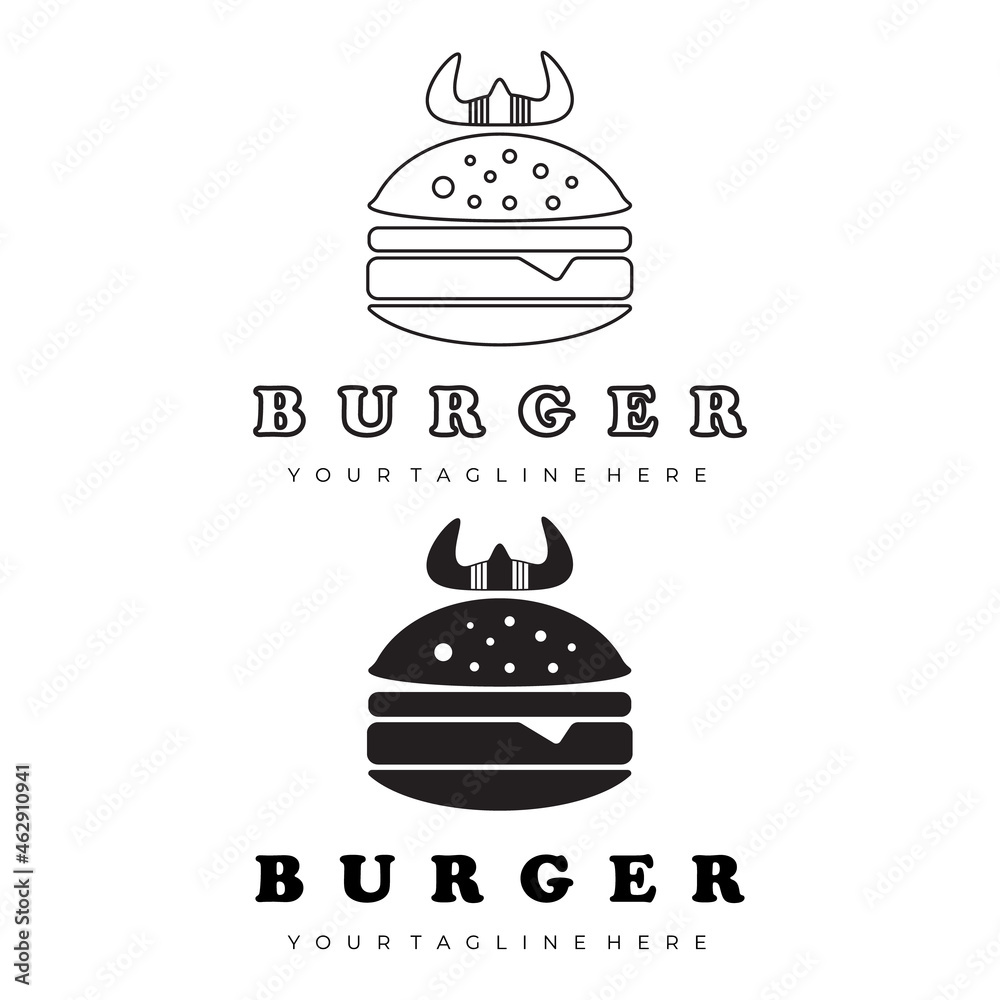 burger logo set line art illustration design vector creative nature ...
