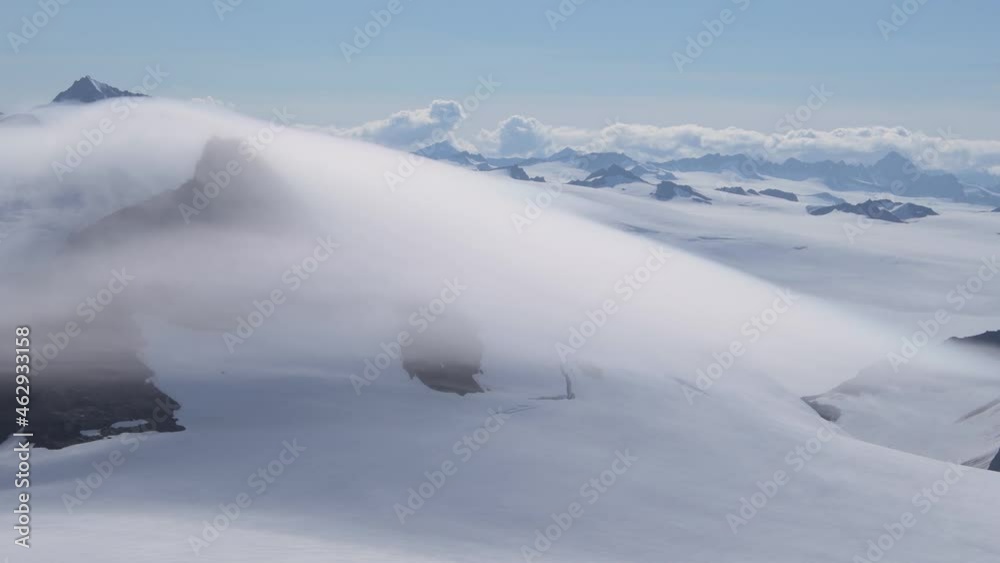 Aerial of the Harding Icefiend and mountains in Kenai Fjords National ...