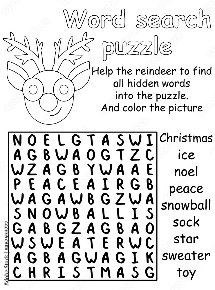 Word search puzzle and coloring - activity page for children vector ...