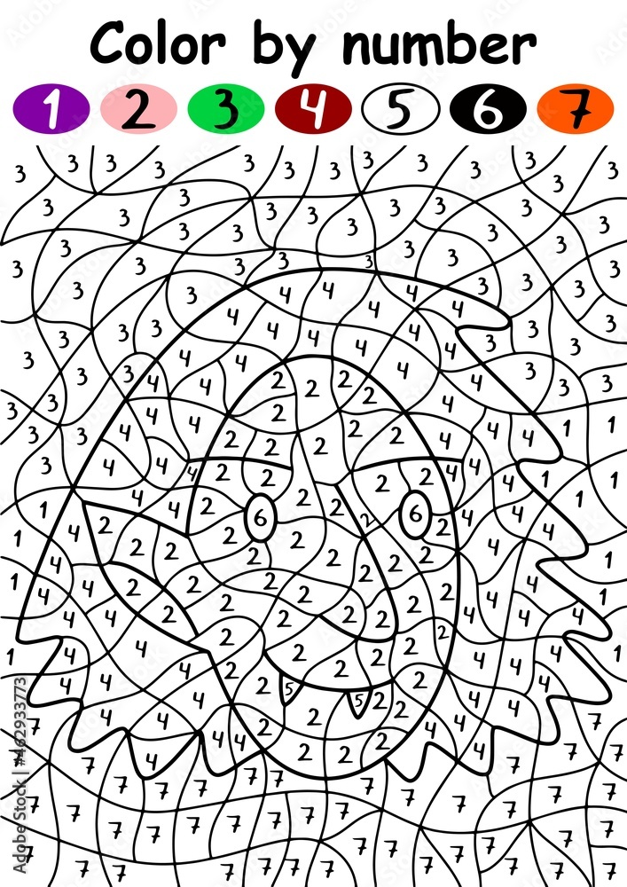 Funny cartoon vampire girl color by number vector illustration. Hand ...