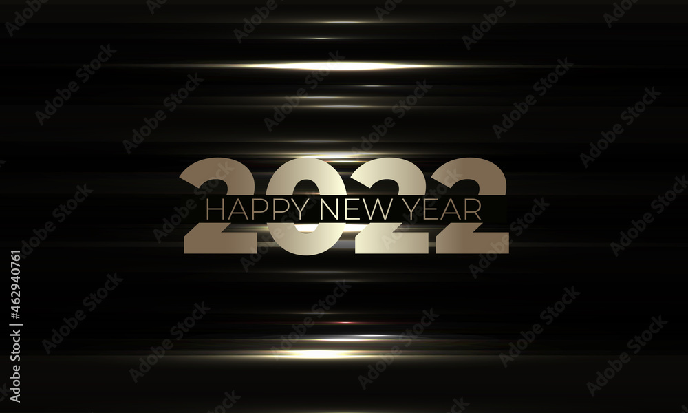 Happy new 2022 year black and gold luxury background with glowing light ...