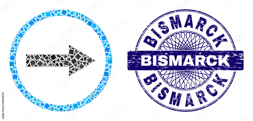 Geometric collage right rounded arrow, and Bismarck textured stamp seal ...