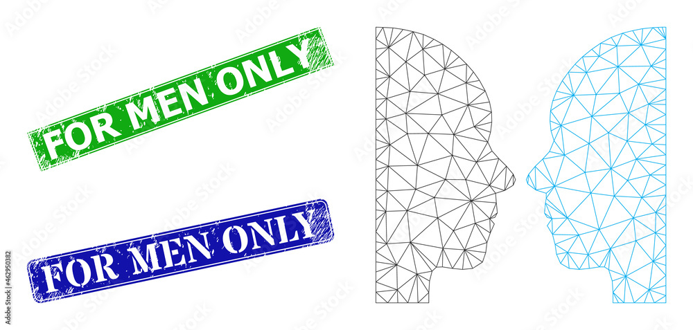 Polygonal dual faces image, and For Men Only blue and green rectangular ...