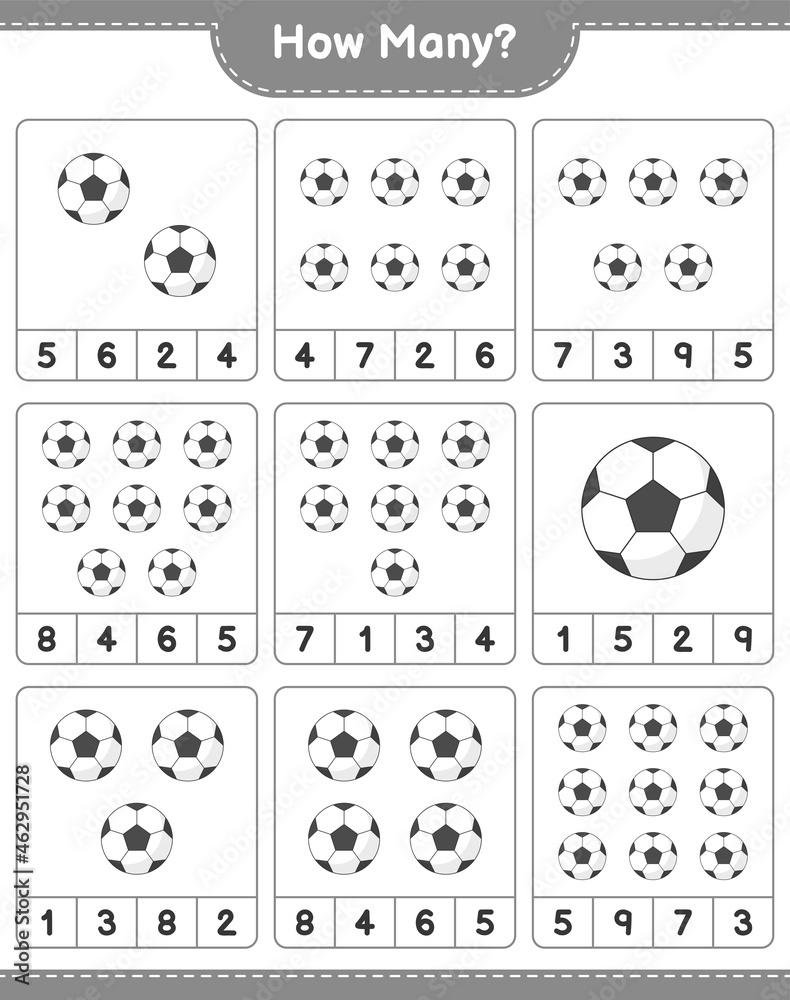 Counting game, how many Soccer Ball. Educational children game ...
