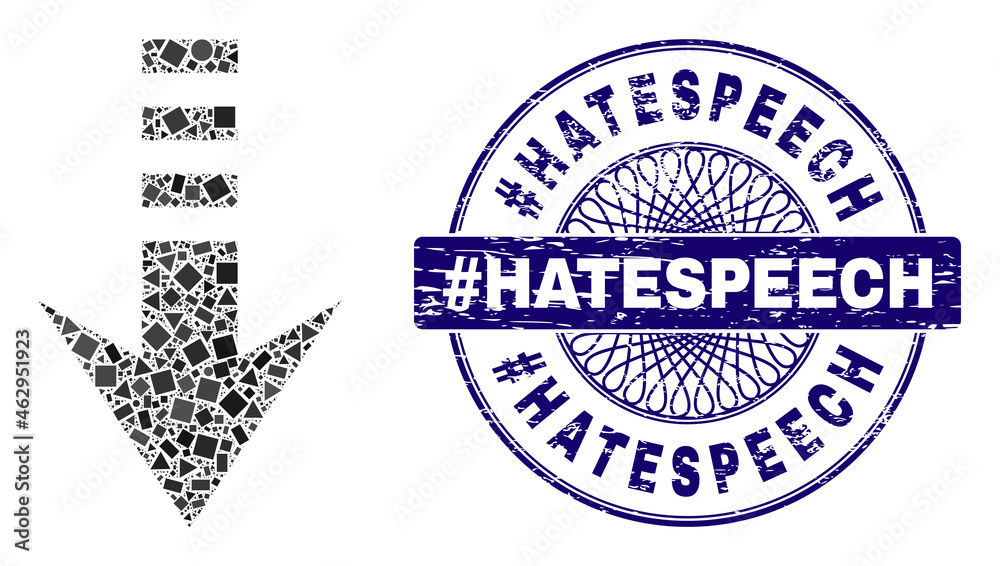 Vetor de Geometric mosaic send down, and #Hatespeech scratched seal ...