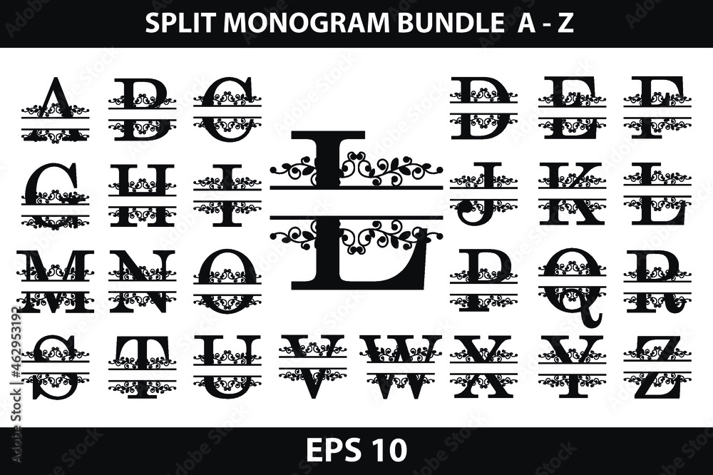 Split Monogram Letter, Set of letters to create monogram. Monogram ...