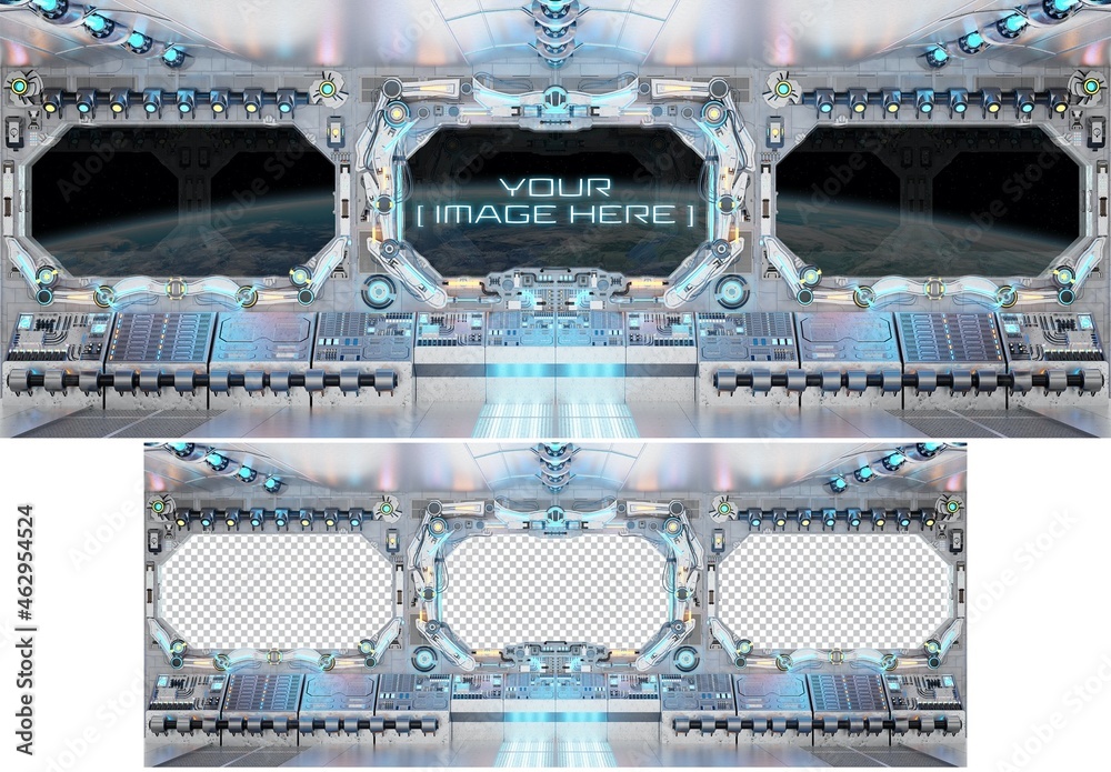 Spaceship Cockpit Interior Mockup with Isolated Window Stock Template ...