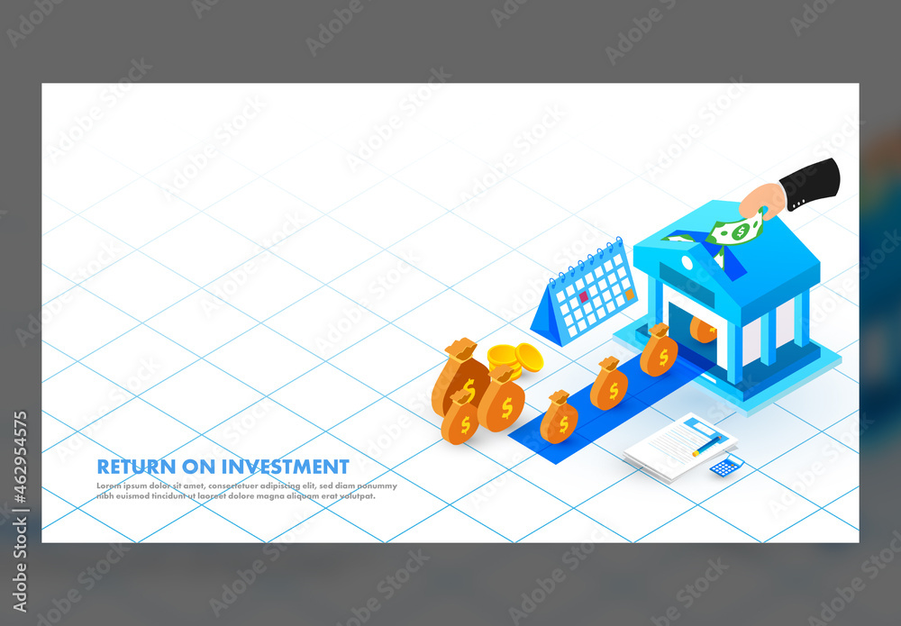 Landing Page Design, Isometric View of Human Invest His Money in Bank ...