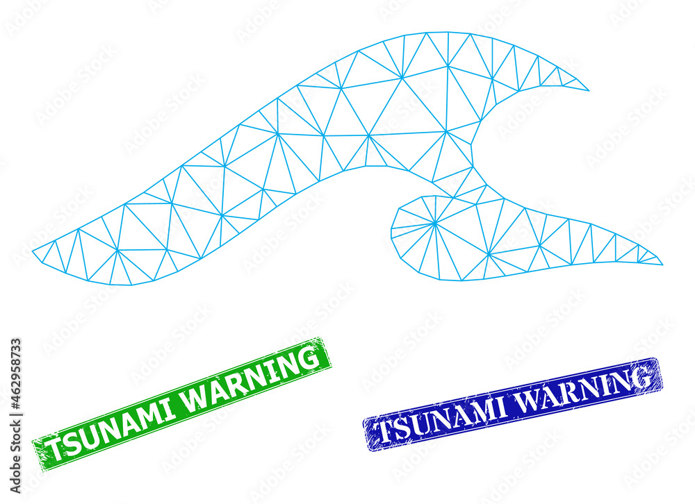 Net tsunami image, and Tsunami Warning blue and green rectangular dirty ...
