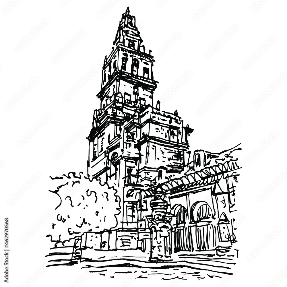 Bell tower of Mosque–Cathedral of Córdoba or Cordova in Spain ...