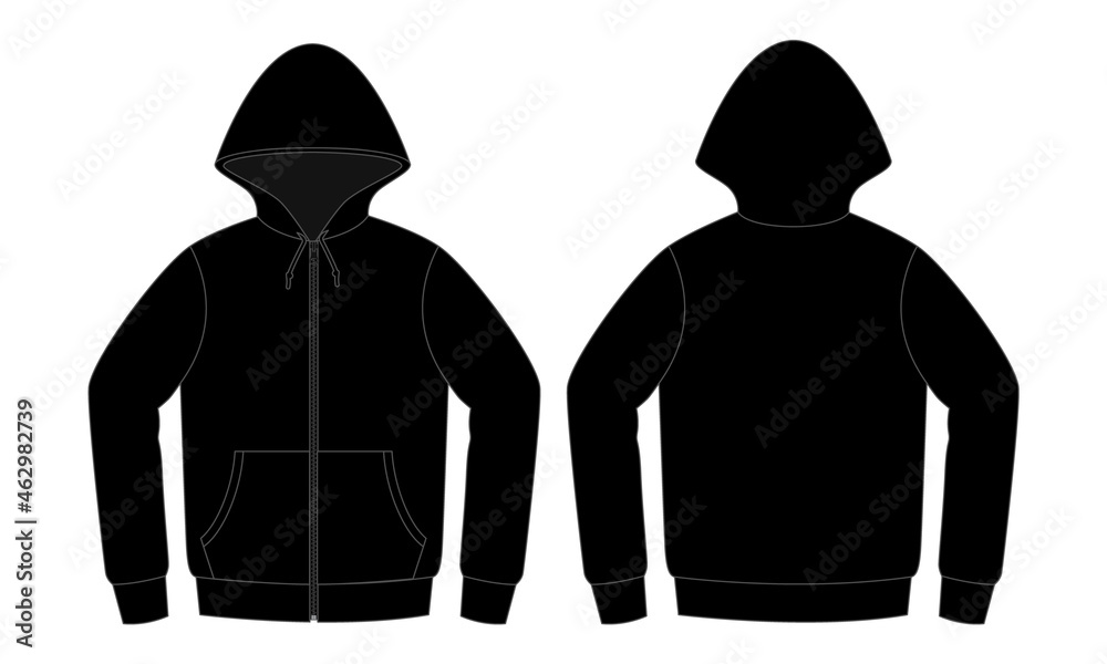 Black Hooded Jacket With Two Pocket Template Vector On White Background ...