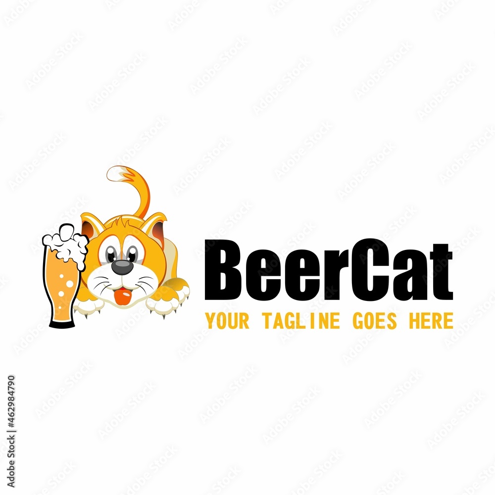beer glass and yellow cat drunk image graphic icon logo design abstract ...