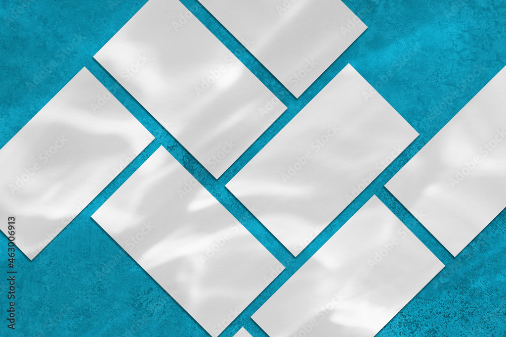 Many empty white horizontal rectangle a4 poster, business card or flyer ...