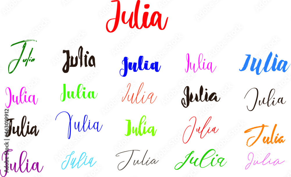 Julia Girl Name in Multiple Font Styles Typography Text Stock ...