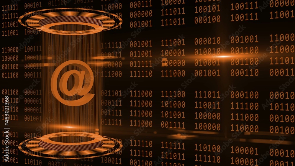 Abstract 3D graphic illustration on orange binary code background ...