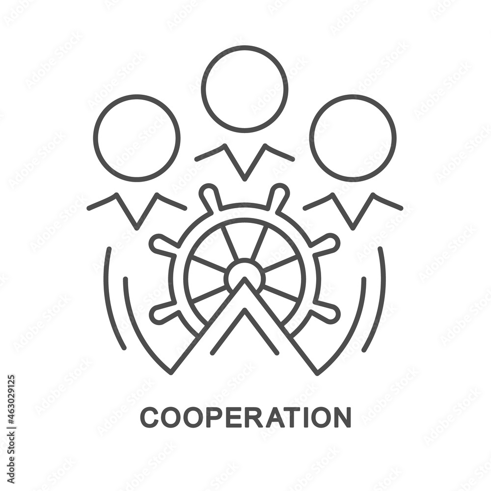 Icon – cooperation. A group of people at the helm as a symbol of ...