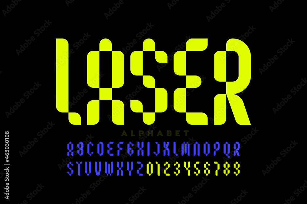 Laser font, alphabet letters and numbers vector illustration Stock ...