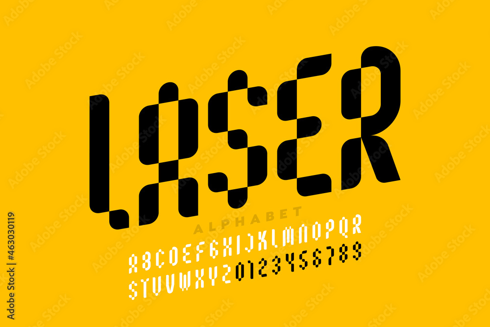 Laser font, alphabet letters and numbers vector illustration Stock ...
