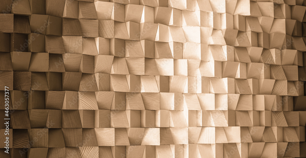 Natural color wood block wall cubic texture background . Modern ...