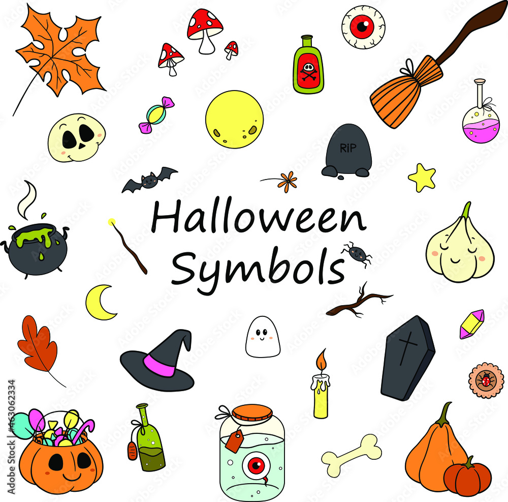 Halloween symbols. A set of design elements to decorate your Halloween ...