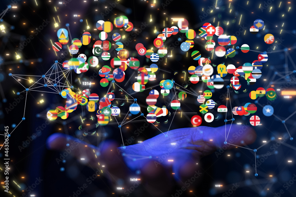 Fotografia do Stock: World map with all states and their flags,3d ...