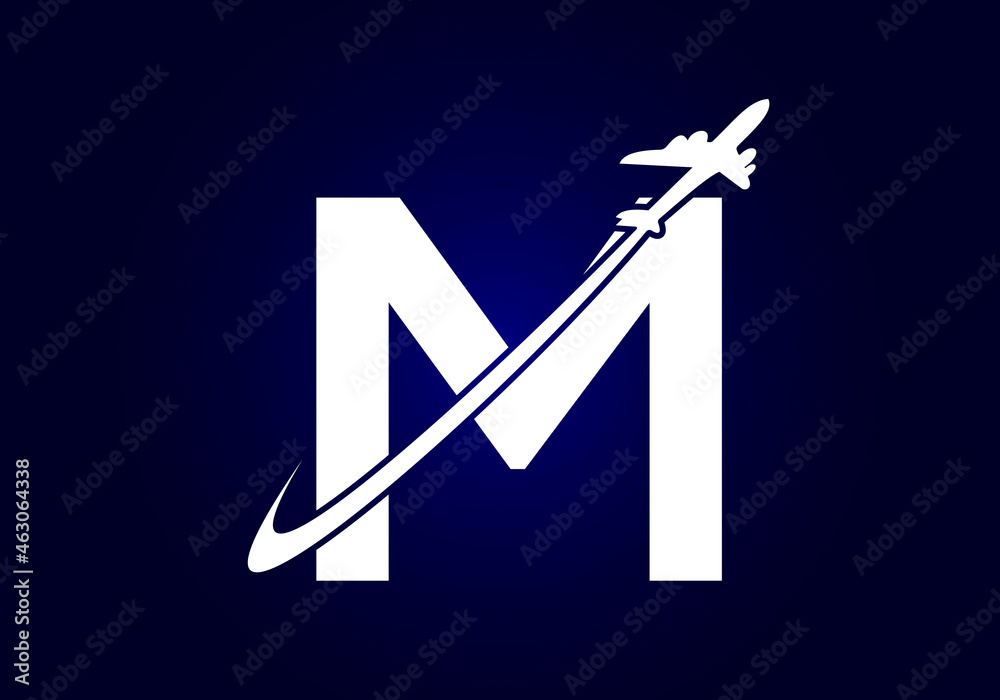 Initial M monogram letter alphabet with a travel logo design. Font ...