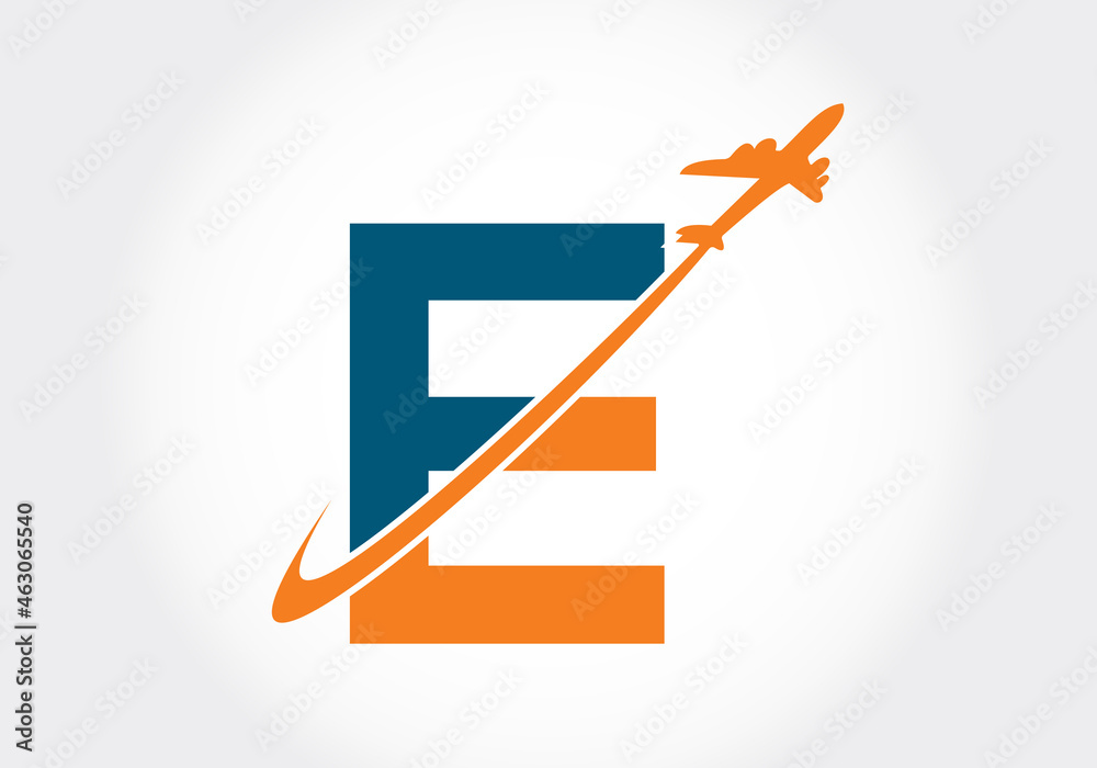 Initial E monogram letter alphabet with a travel logo design. Font ...