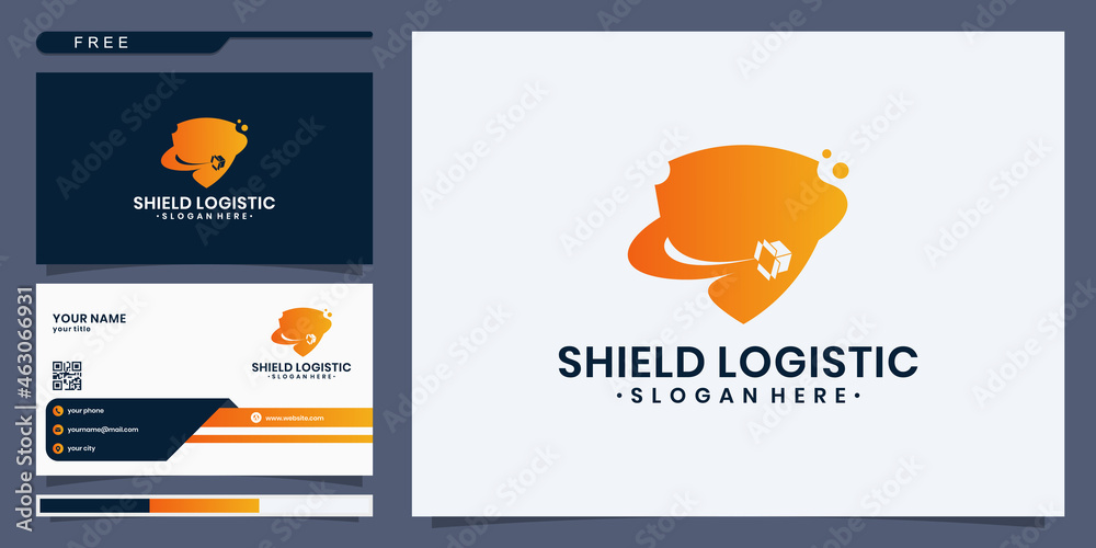 Shield box logo design and business card design Stock Vector | Adobe Stock