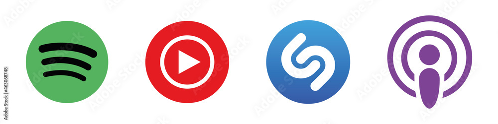 Spotify,YouTube Music,Shazam,Apple Podcasts. Stock Vector | Adobe Stock