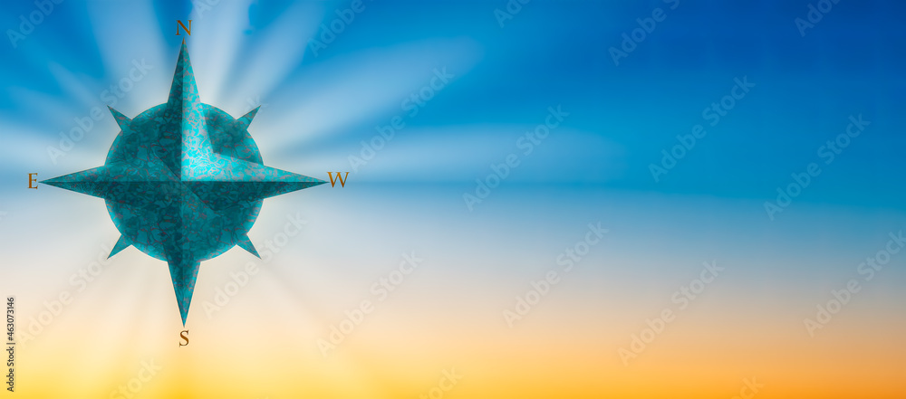 Compass rose depicting the directions north south east and west. sun ...