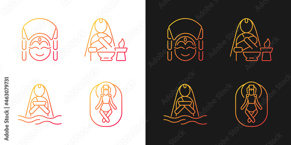 Nepal spiritual heritage gradient icons set for dark and light mode ...