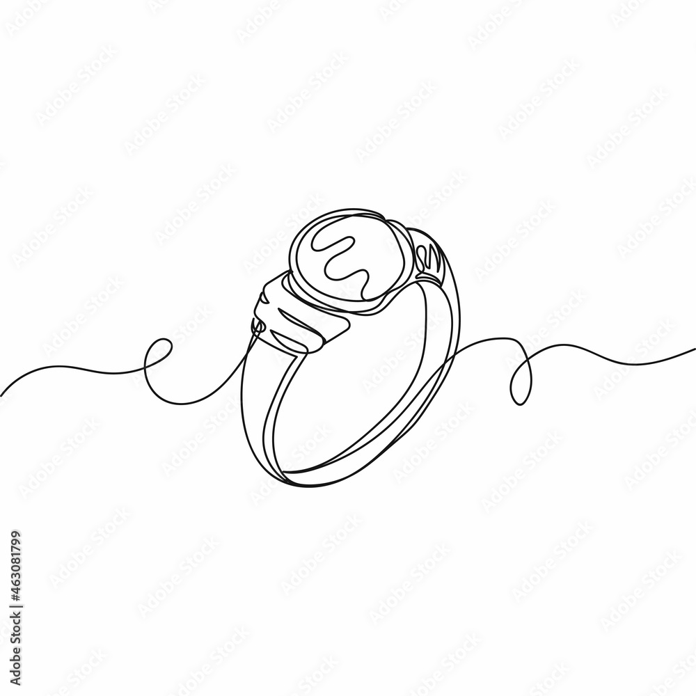 Continuous one single line drawing of wedding ring in silhouette on a ...