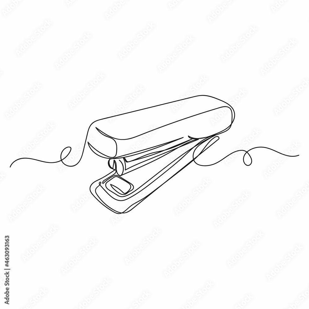 Continuous one single line drawing of stapler in silhouette on a white ...