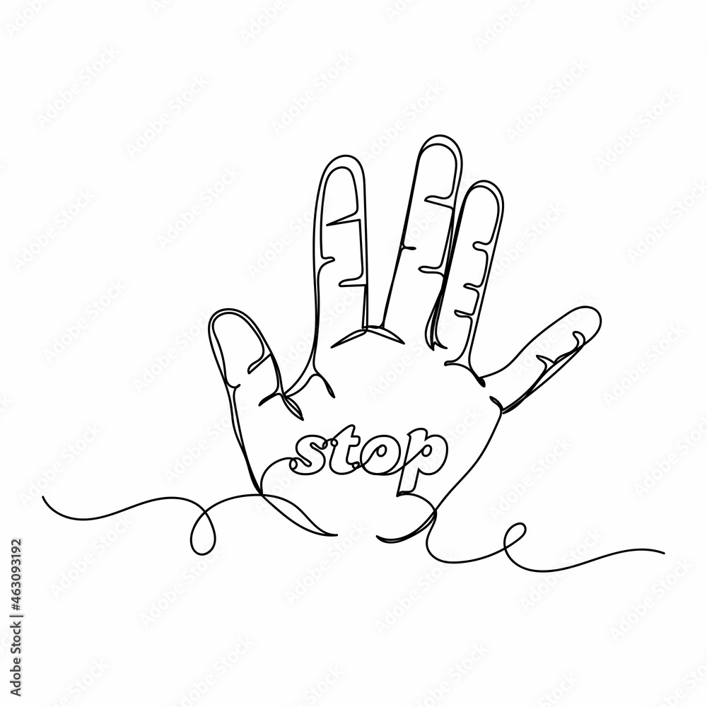 Continuous one single line drawing of stop crime, violence, abuse ...