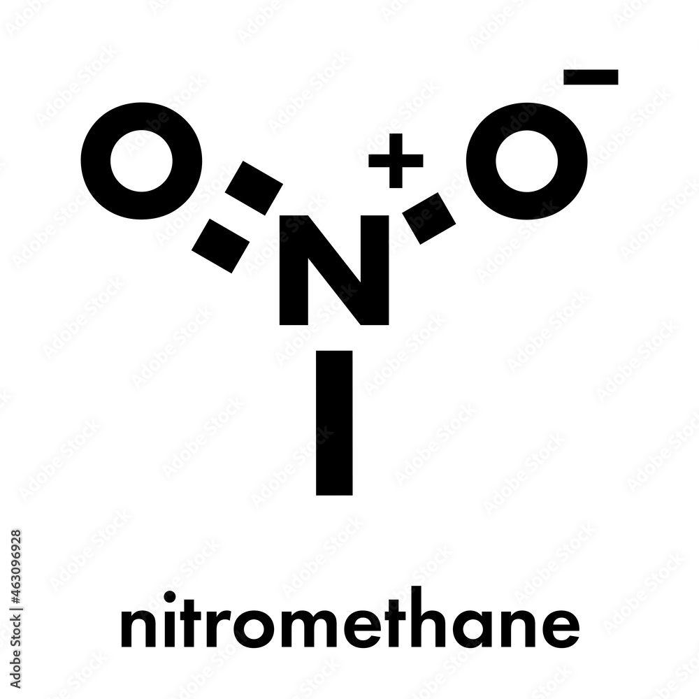 Nitromethane nitro fuel molecule. Used as fuel to power rockets, drag ...