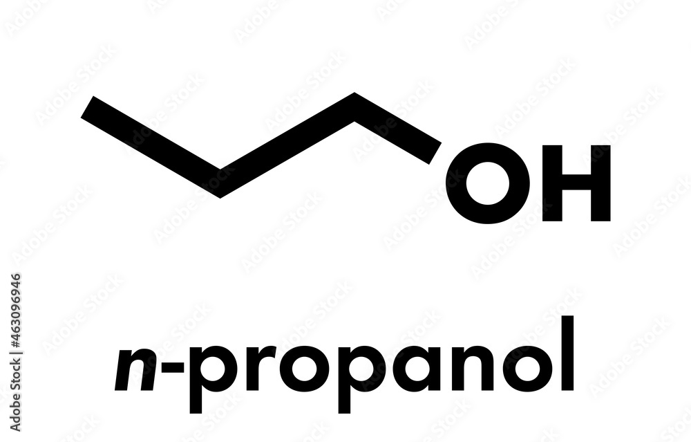 Propanol (n-propanol) solvent molecule. Skeletal formula. vector de ...