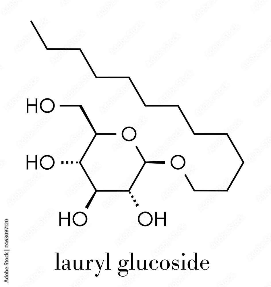 Lauryl glucoside (dodecyl glucoside) non-ionic surfactant molecule ...
