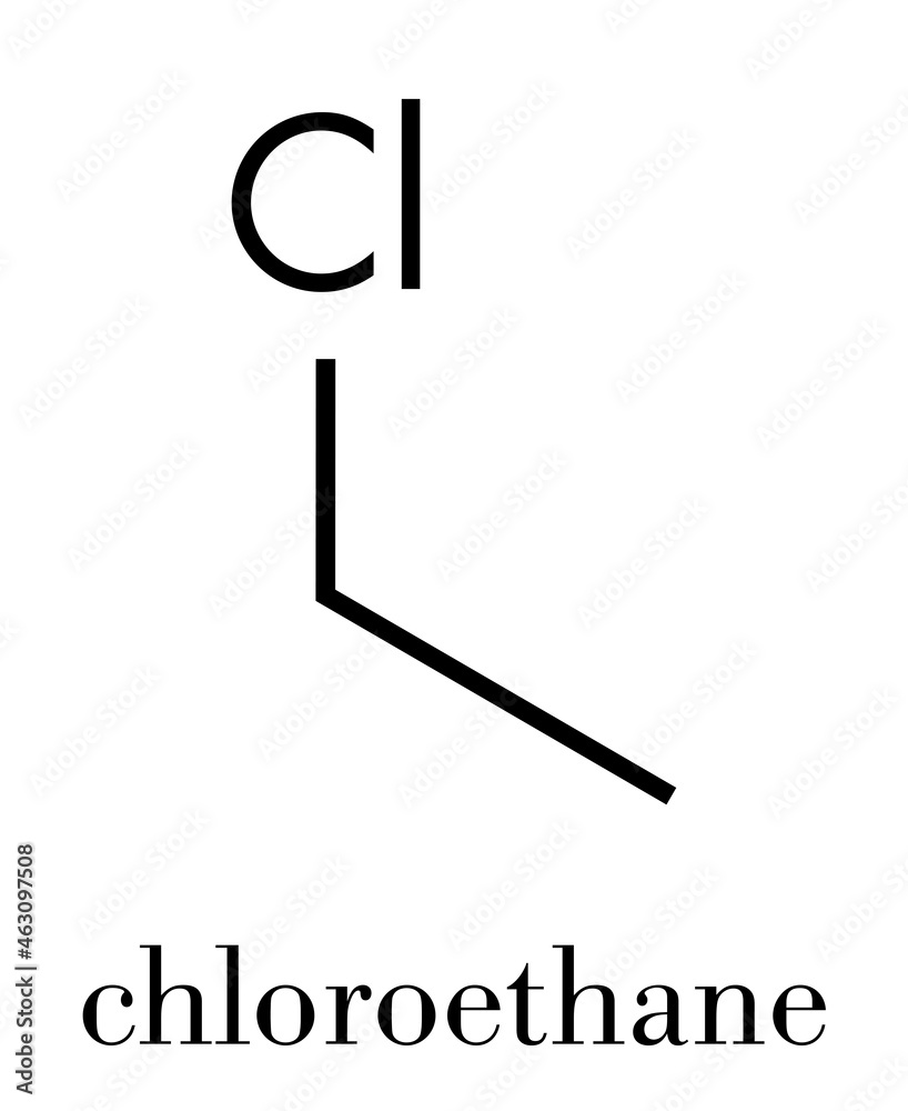 Chloroethane (ethyl chloride) local anesthetic molecule. Skeletal ...