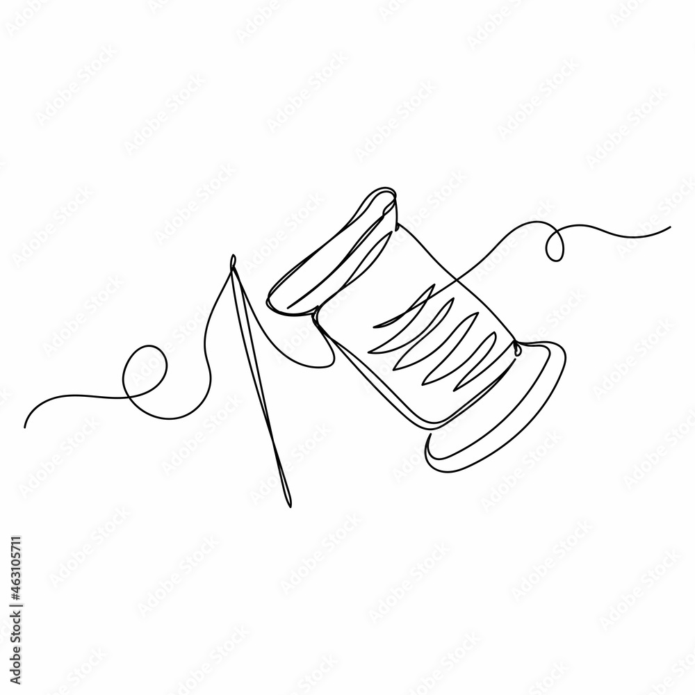 Continuous one single line of a fabric needle with thread in silhouette ...
