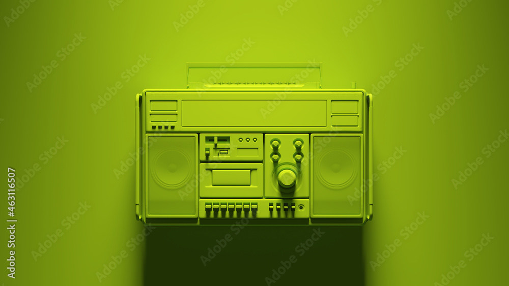 Green Boombox Post-Punk Stereo with Vibrant Green Background 3d ...