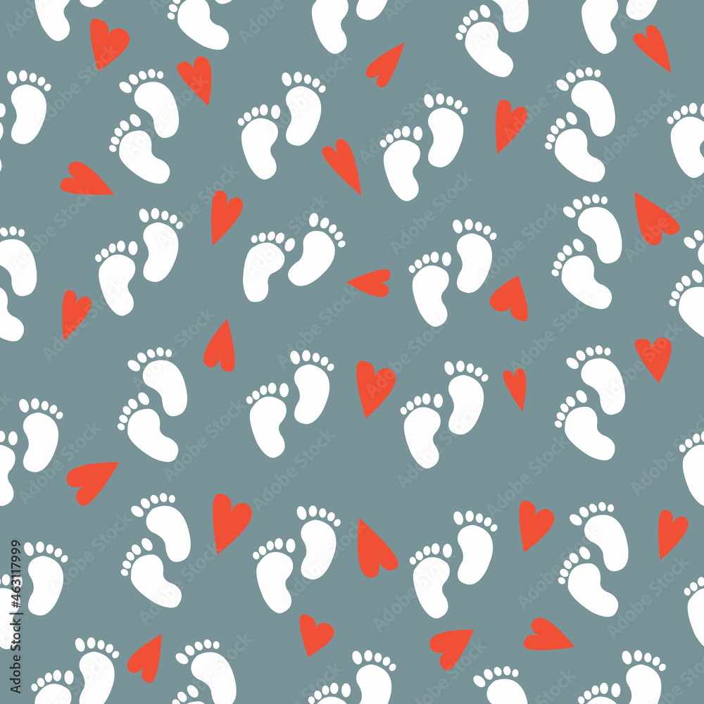 Seamless baby pattern of baby feet. Vector illustration on a dark ...