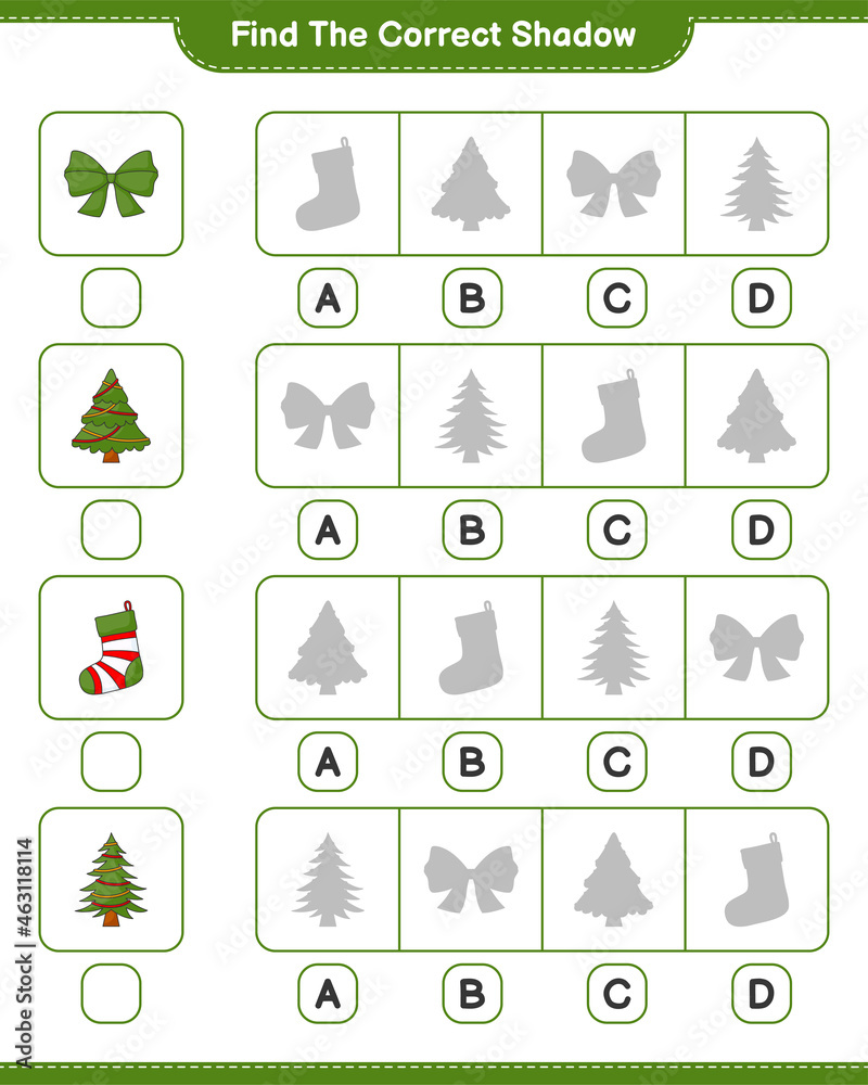 Find the correct shadow. Find and match the correct shadow of Christmas ...