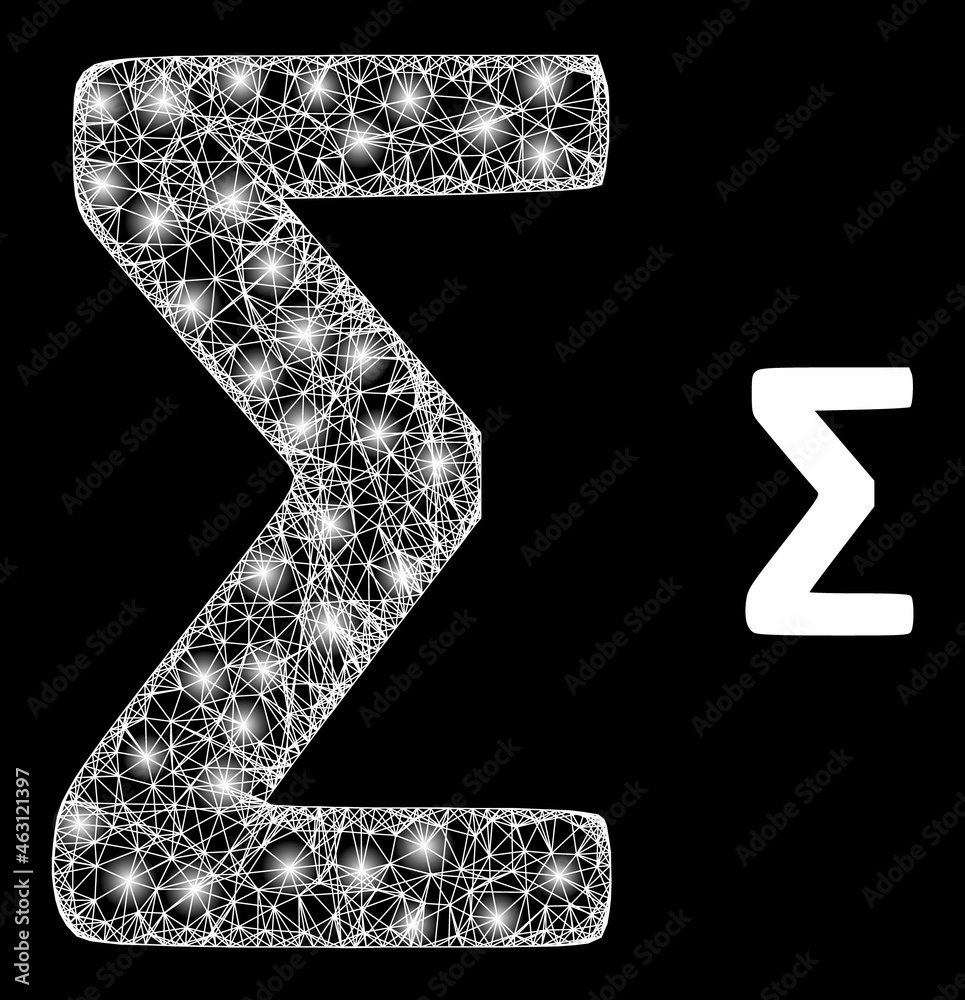Glossy mesh vector Sigma Greek symbol with glare effect. White mesh ...