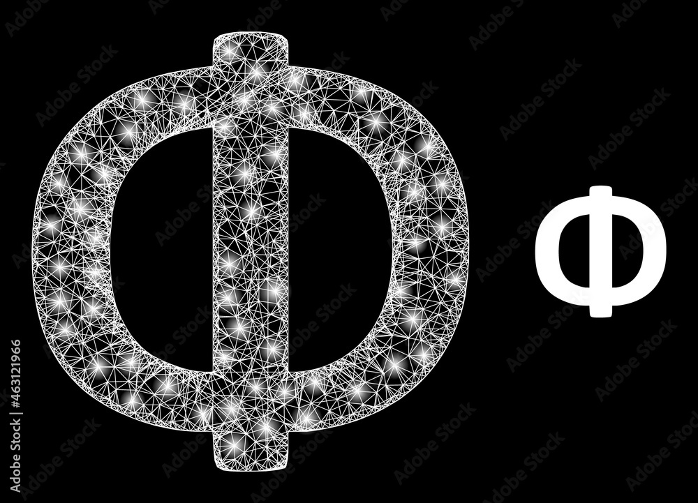 Magic mesh vector Phi Greek symbol with glare effect. White mesh, glare ...