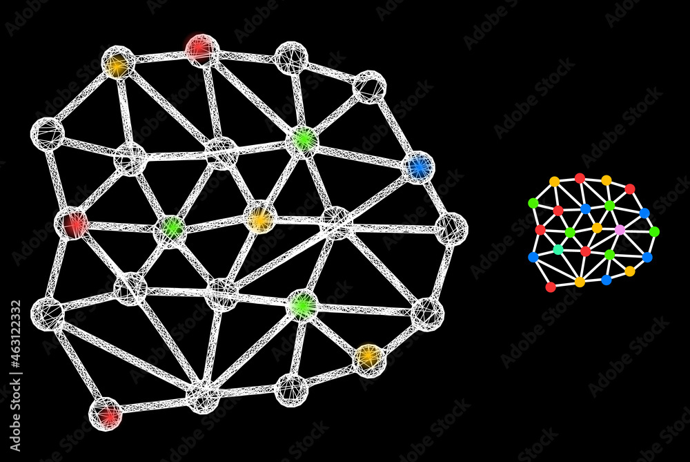 Bright mesh vector mesh with glow effect. White mesh, bright spots on a ...