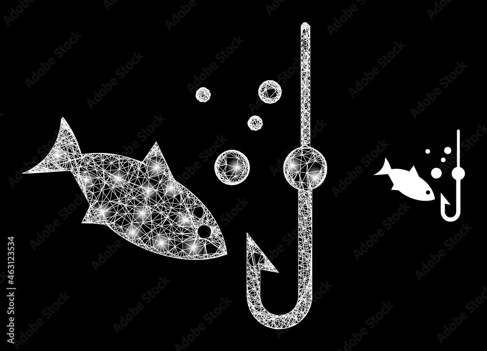 Magic mesh vector underwater fishing with glare effect. White mesh ...
