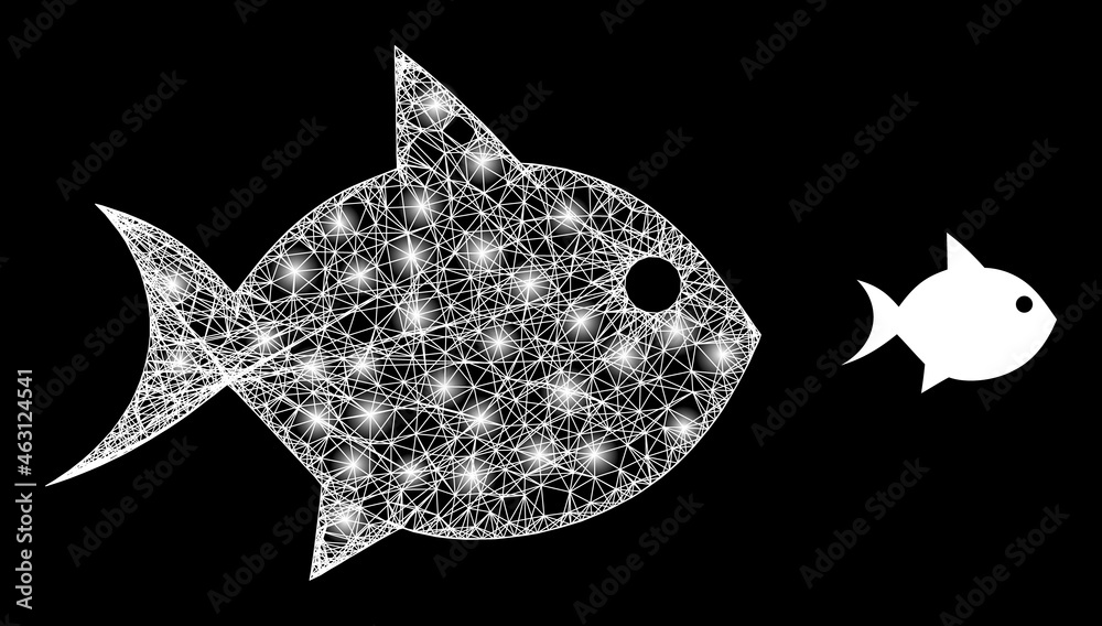 Magic mesh vector fish with glare effect. White mesh, glare spots on a ...